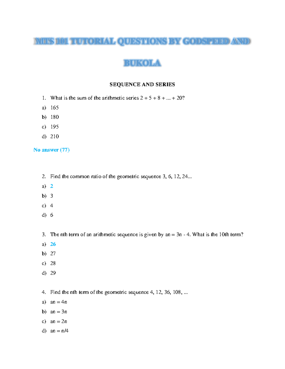 MTS 101 Tutorial Questions BY Godspeed AND Bukola - MTS 101 TUTORIAL ...