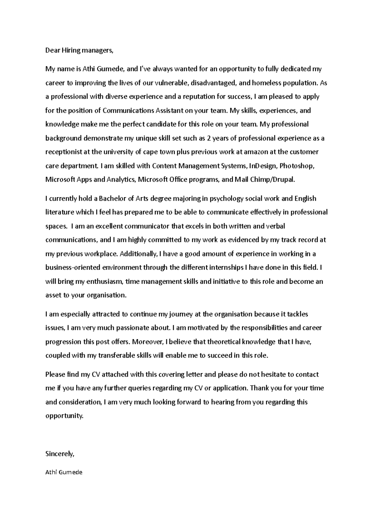 MANIFESTOS OF MORDENITIY - Dear Hiring managers, My name is Athi Gumede ...