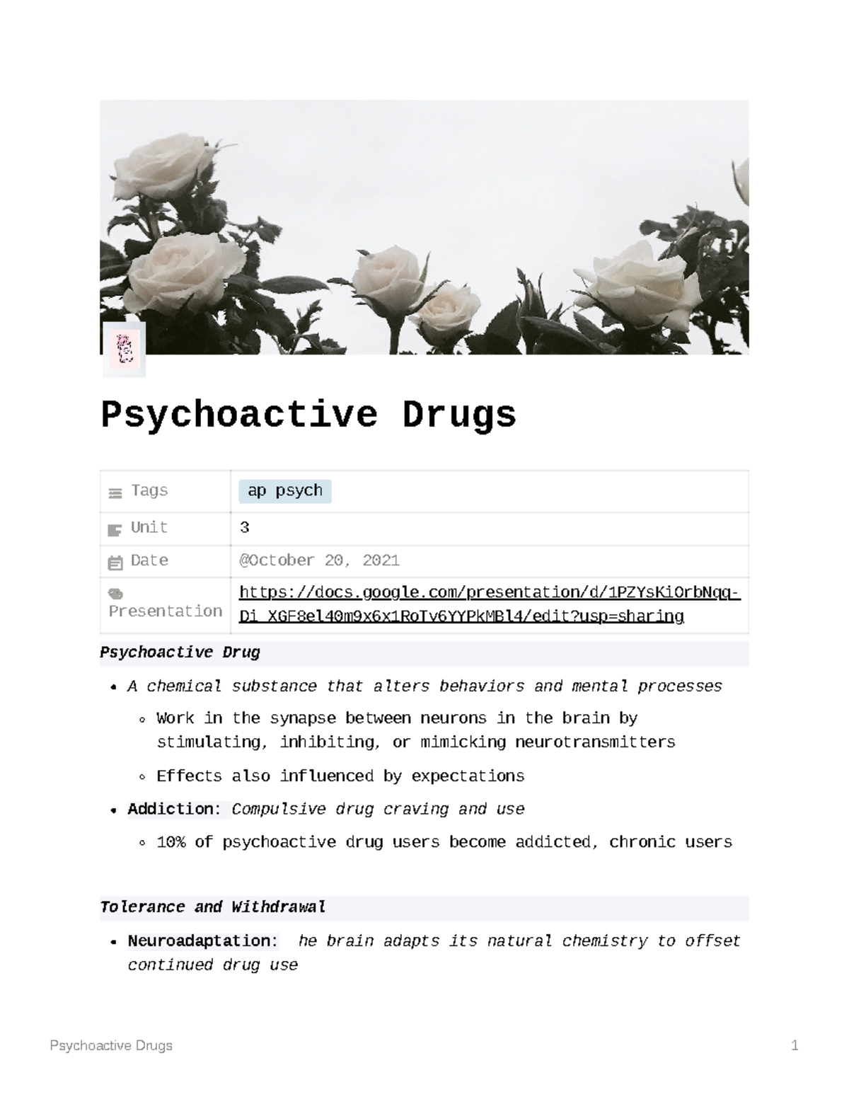 Psychoactive Drugs - Psychoactive Drugs Tags ap psych Unit 3 Date ...