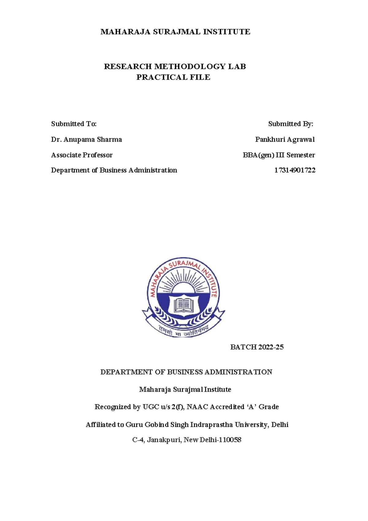 Pankhuri rm file - research - MAHARAJA SURAJMAL INSTITUTE RESEARCH ...