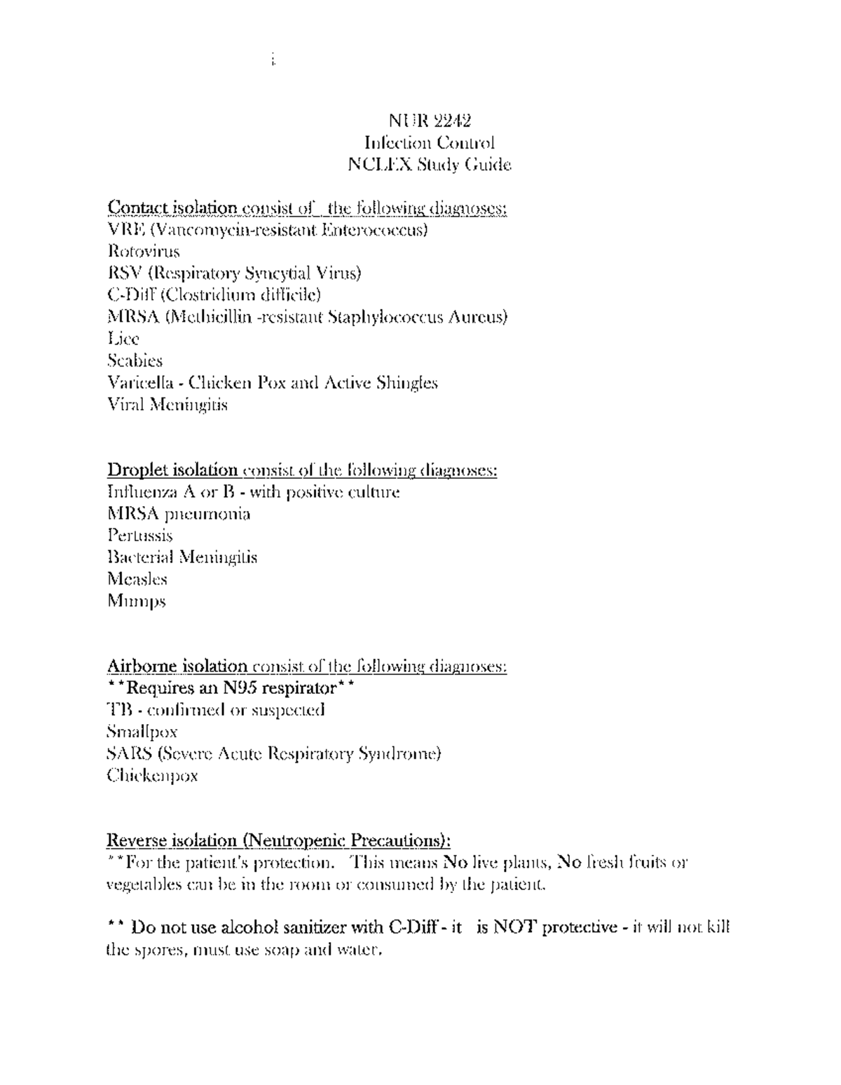 Infection Control Nclex Study Guide - NUR 2242 Infection Control NCLEX ...