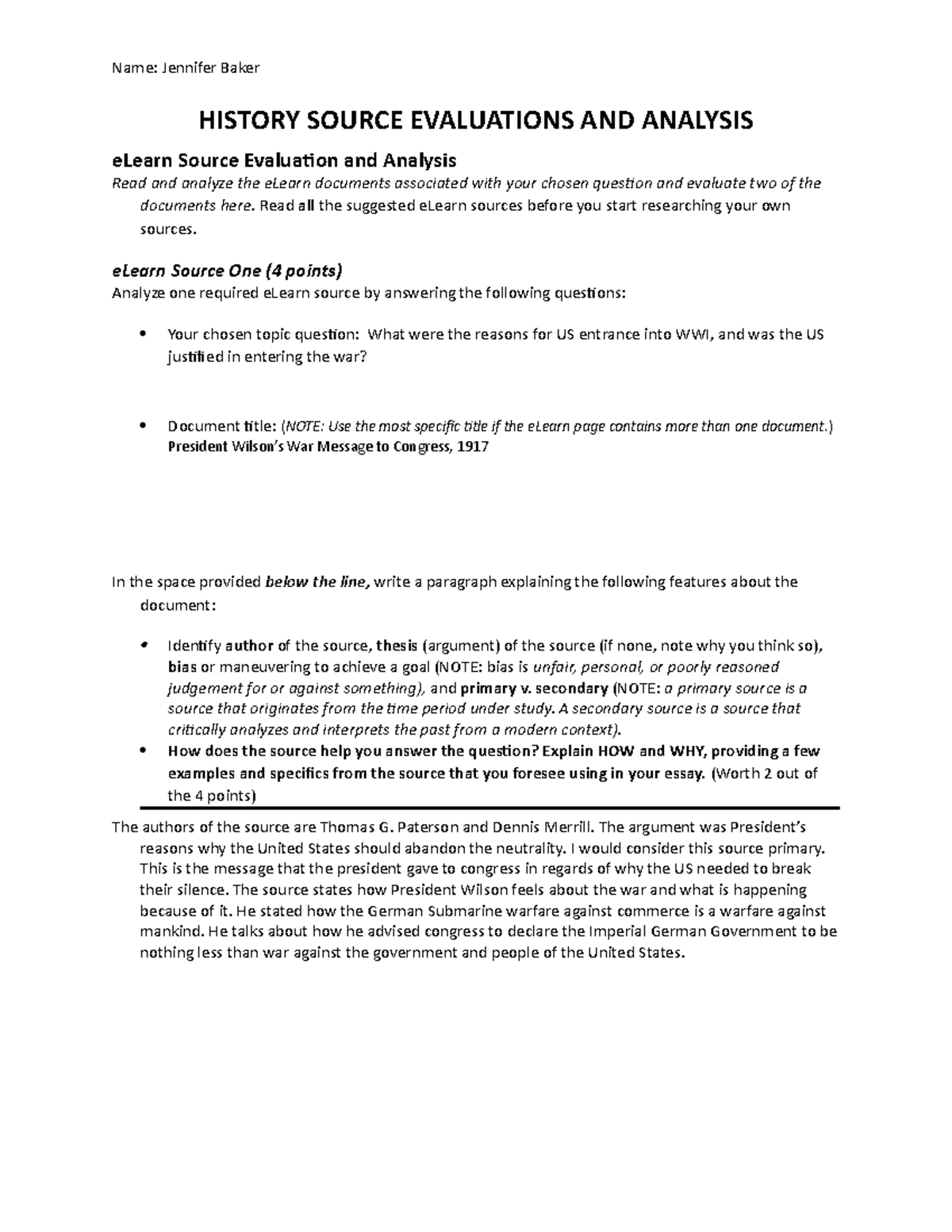 History Source Evaluations and Analysis Module 2 source - Name ...