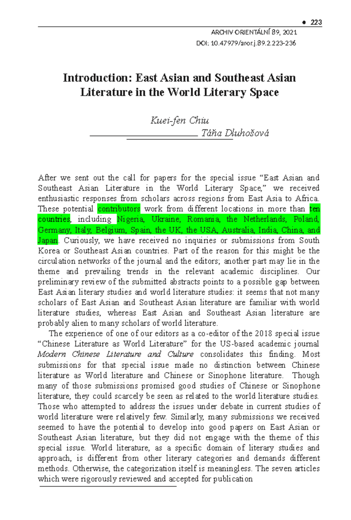 EAST-ANS- Southeast- Asian- Literature (1) - Copy - • 223 ARCHIV ORIENTÁLNÍ 89, 2021 DOI: - Studocu