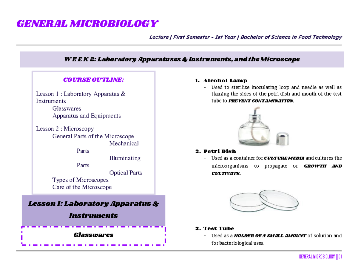 Topic 1 Laboratory Apparatuses & Instruments and the Micro scope LEC ...