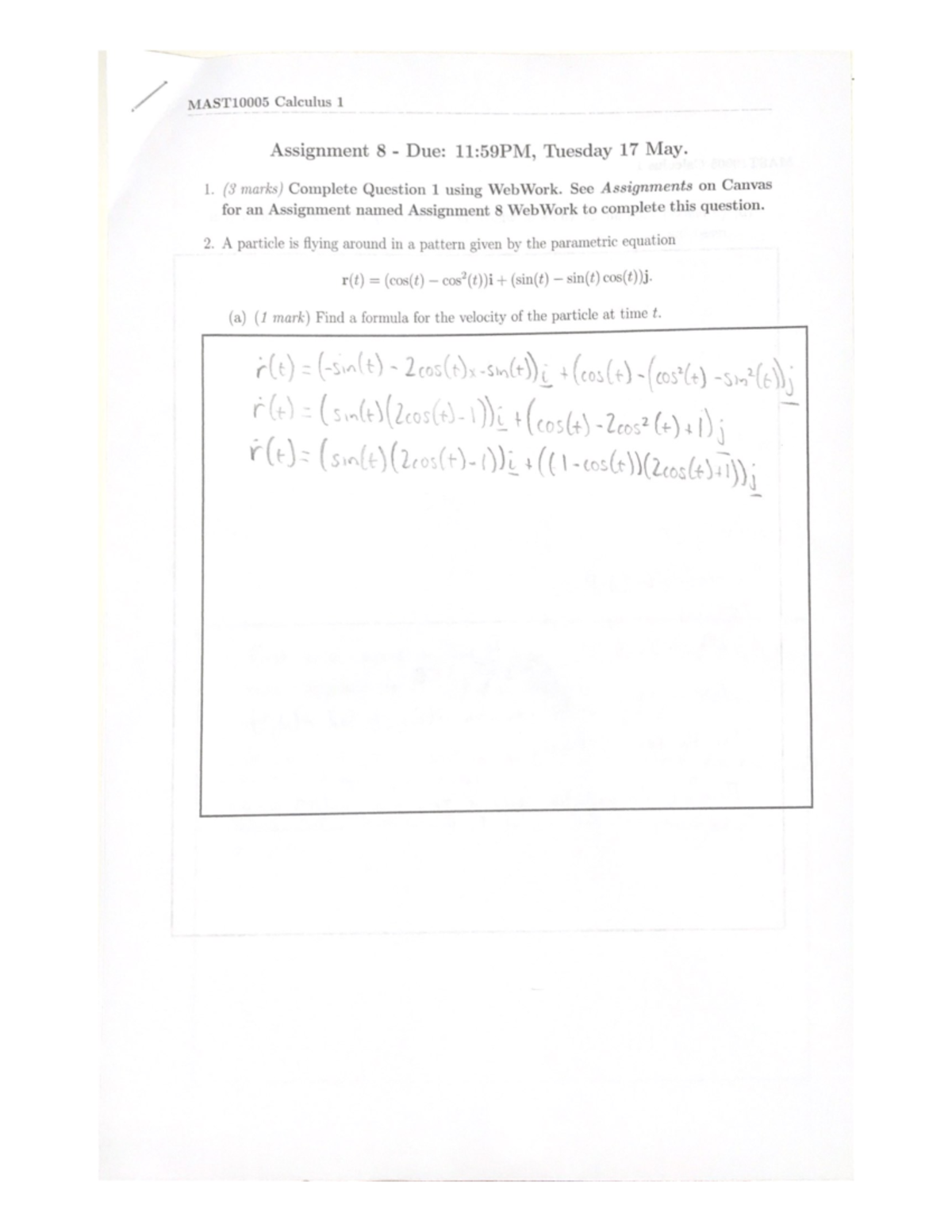 Calc 1 Assignment 8 - MAST10005 - Studocu