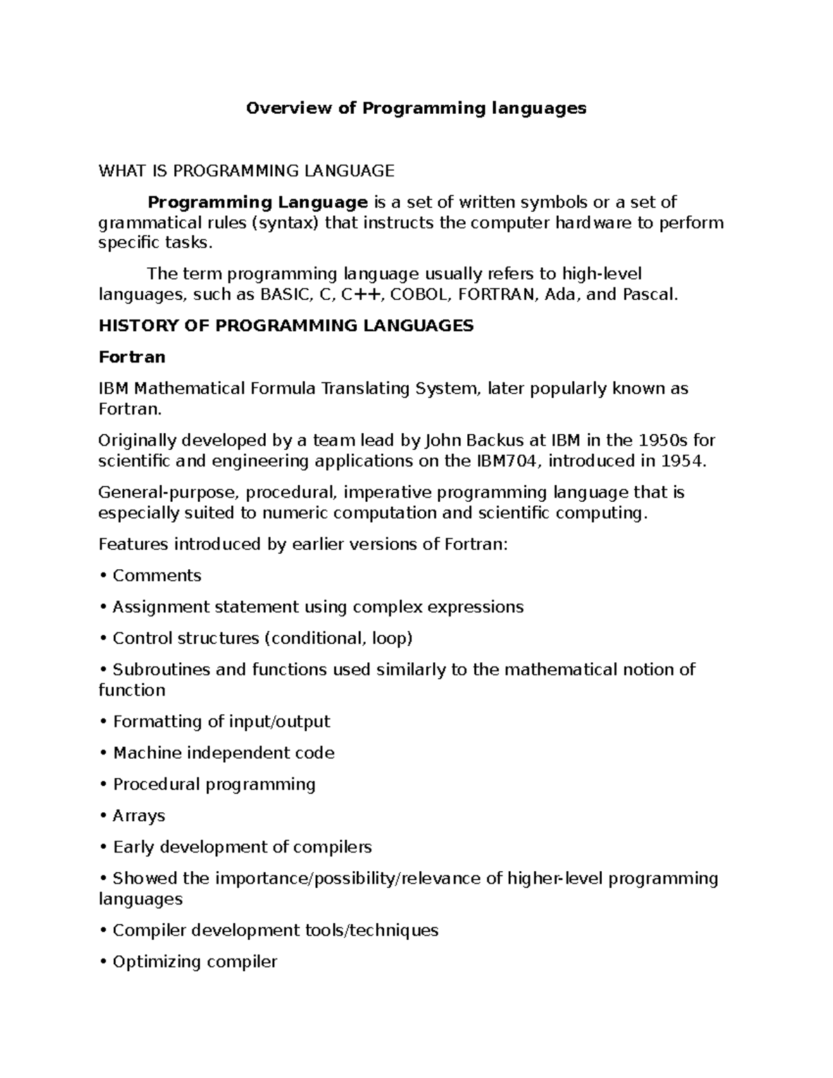 Overview of Programming languages - The term programming language ...