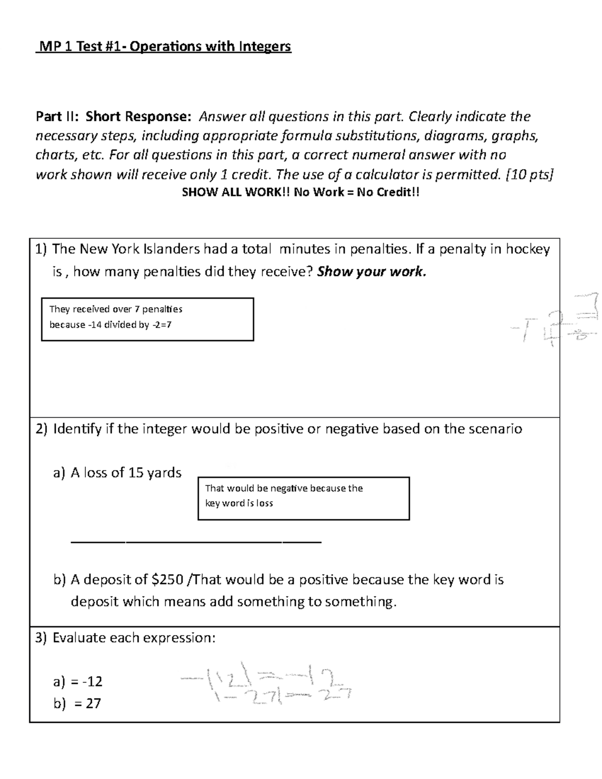 9. Test 1 Part 2s - Operations with Integers - MP 1 Test #1- Operations ...