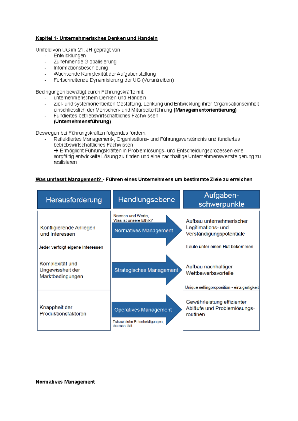 Kapitel 1 ZS - BWL - Zusammenfassung Betriebswirtschaftslehre für Führungskräfte – Die ...