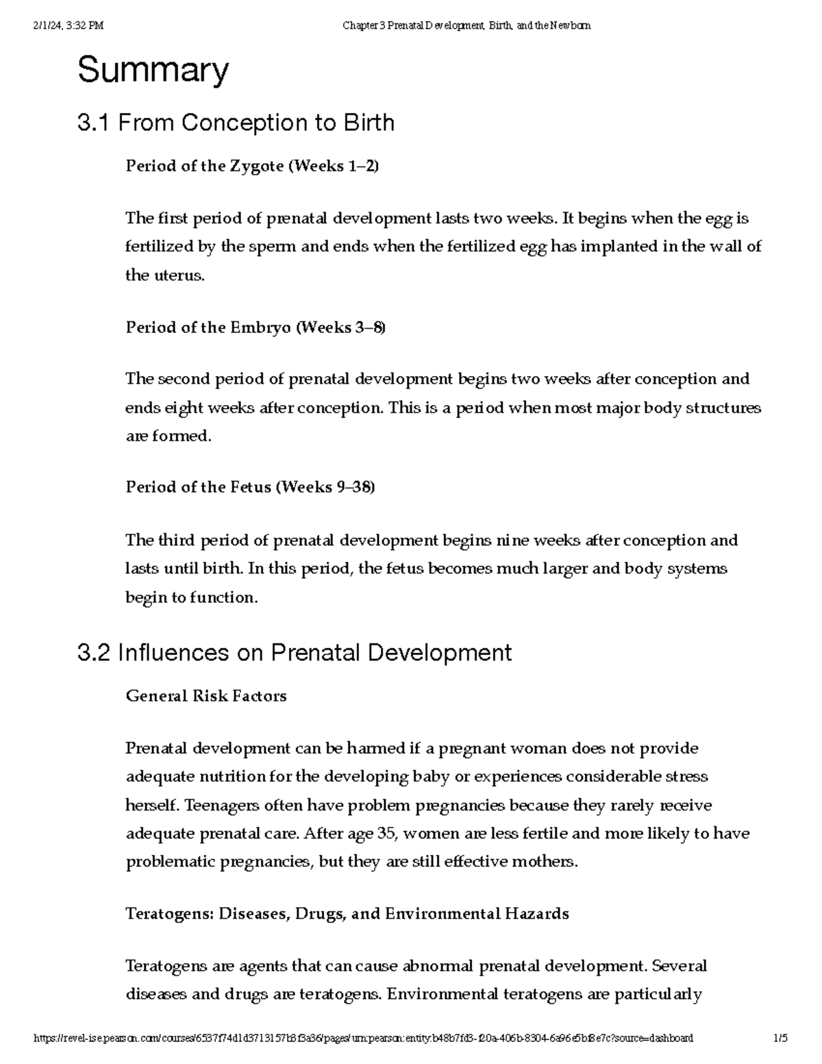 Chapter 3 Prenatal Development, Birth, and the Newborn - Summary 3 From Conception to Birth ...
