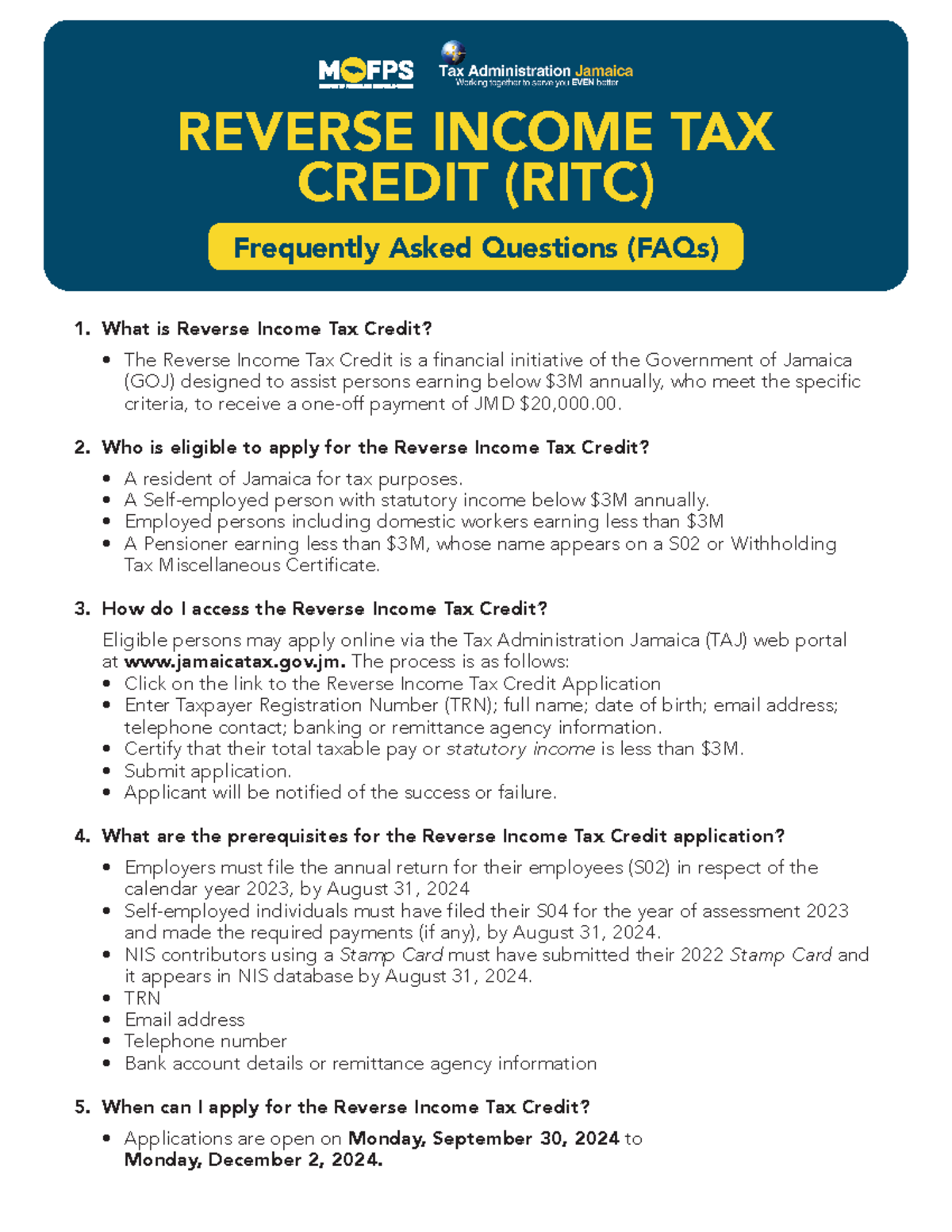 Mofps Reverse Income TAX Credit Frequently Asked Questions 8 - What is ...