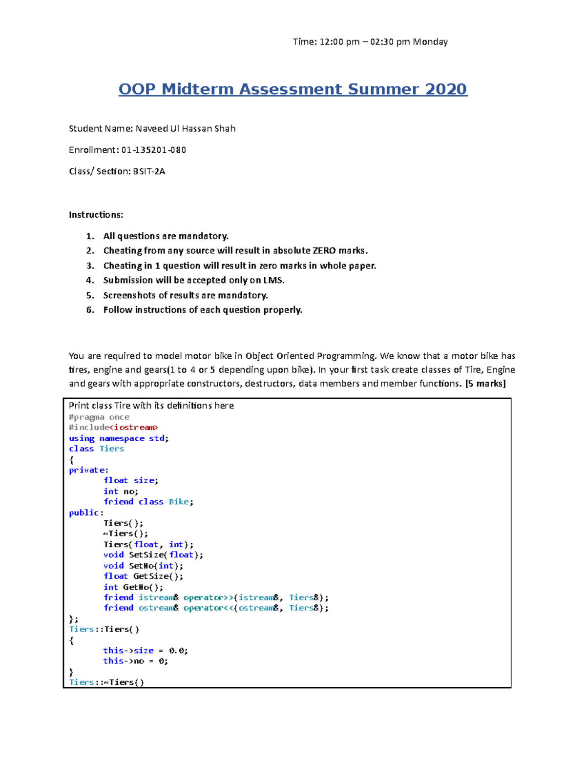 OOP-BSIT-2A-mids-paper-2020-09112020-115855am.docx - OOP Midterm Assessment Summer 2020 Student ...