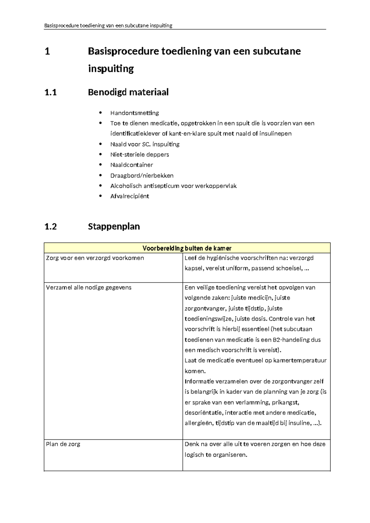 2324 Stappenplan subcutane inspuiting - 1 Basisprocedure toediening van ...