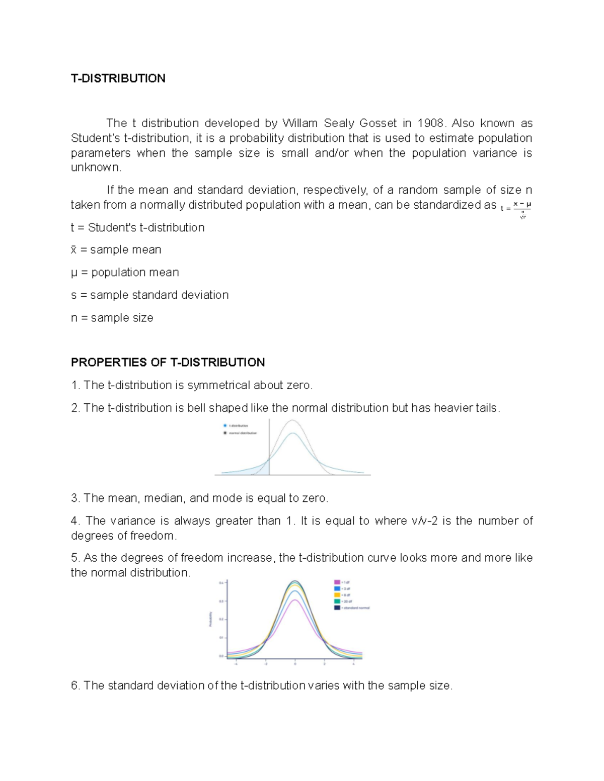 T-distribution - this is from me - T-DISTRIBUTION The t distribution ...