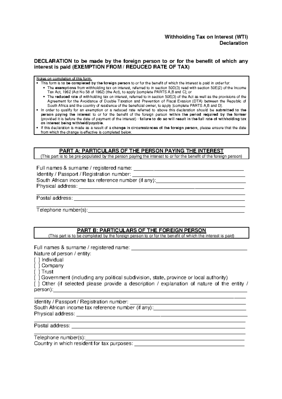 WTID Withholding Tax on Interest Declaration - Withholding Tax on ...