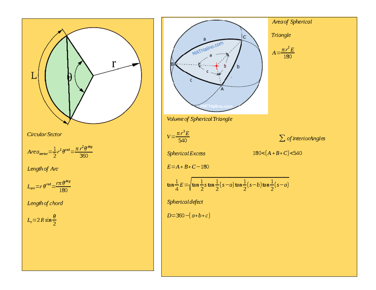 Formula-2 - Summary Civil Engineering - Circular Sector Are asector= 1 ...