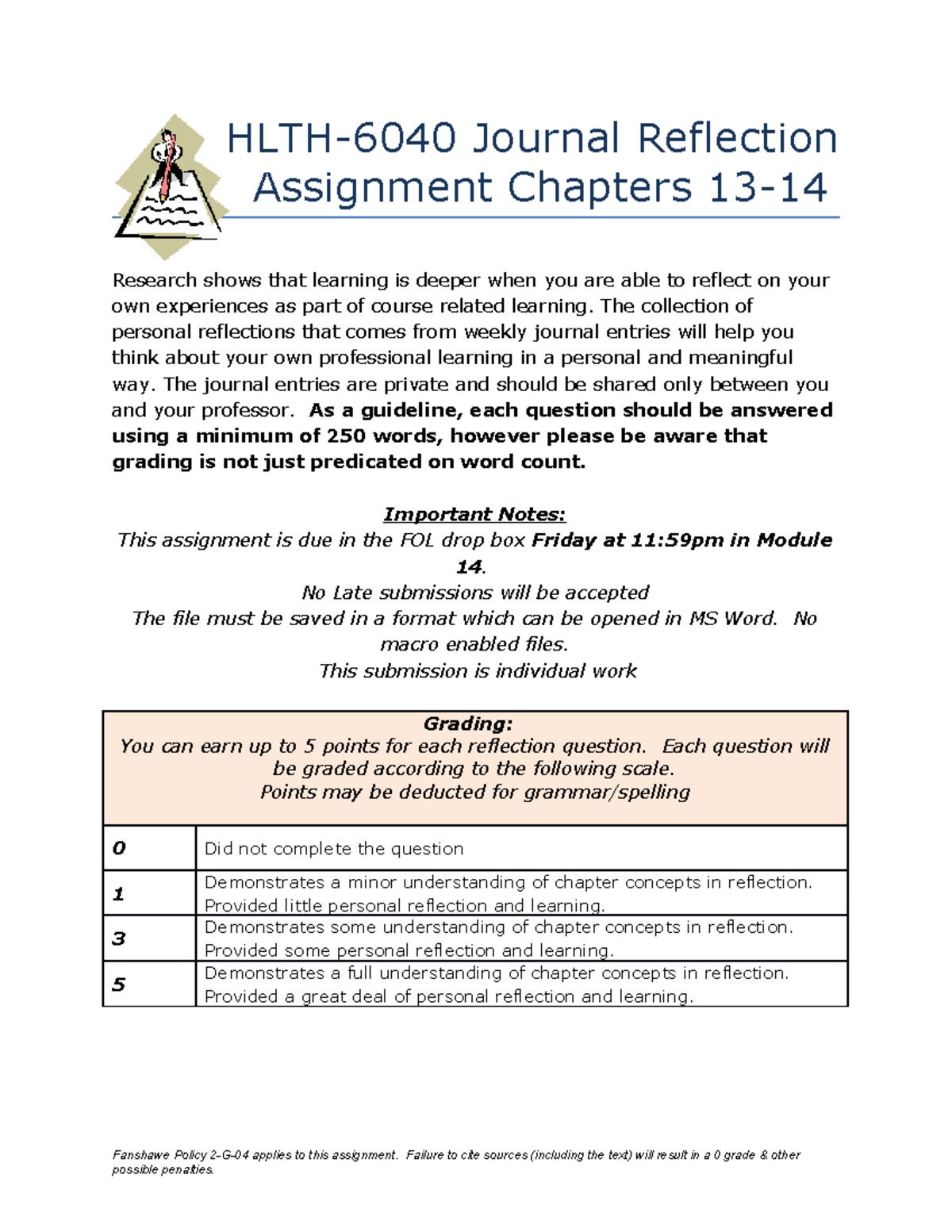 Chapters 13-14 Journal Reflection Submission - HLTH-6040 Journal ...