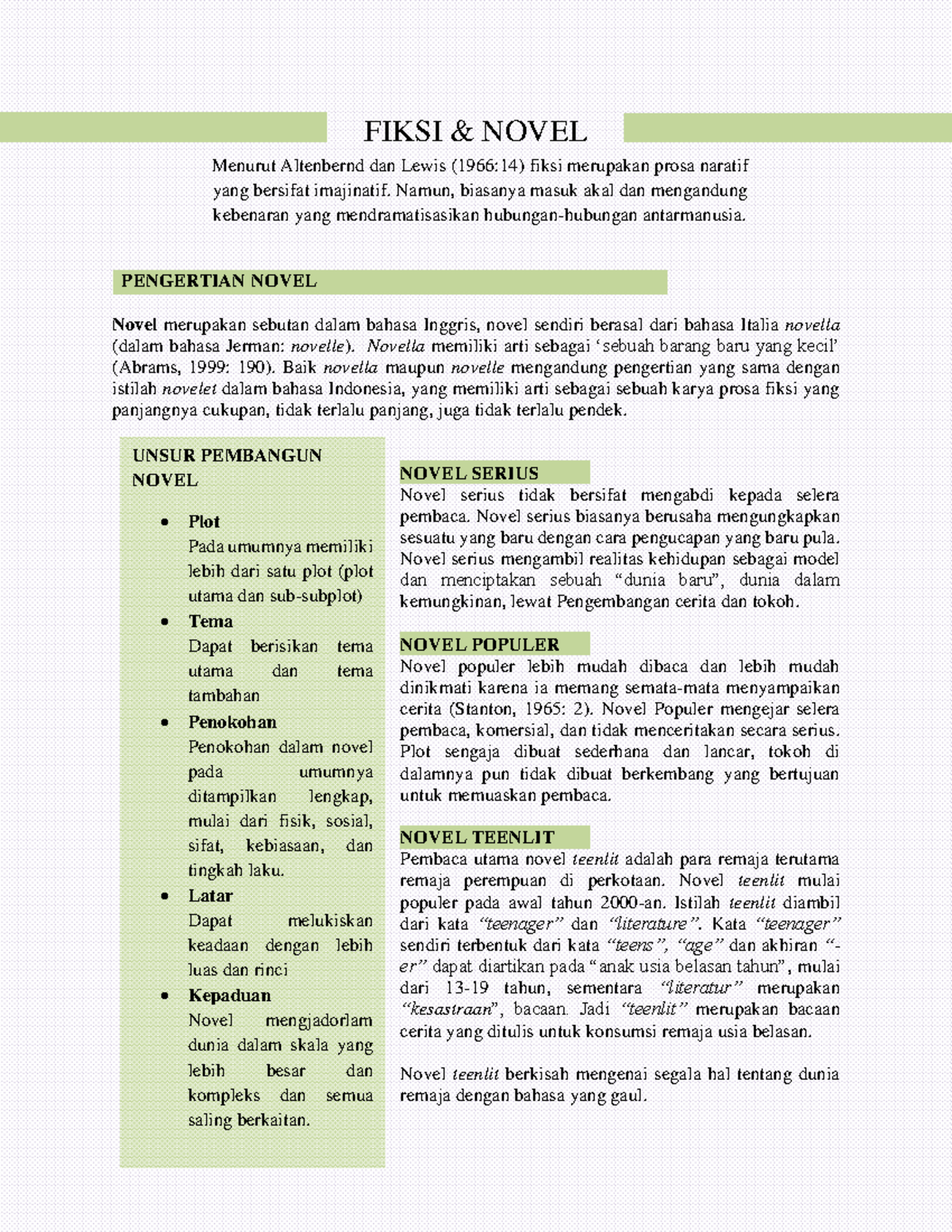 Fiksi DAN Novel - FIKSI & NOVEL PENGERTIAN NOVEL Novel merupakan ...