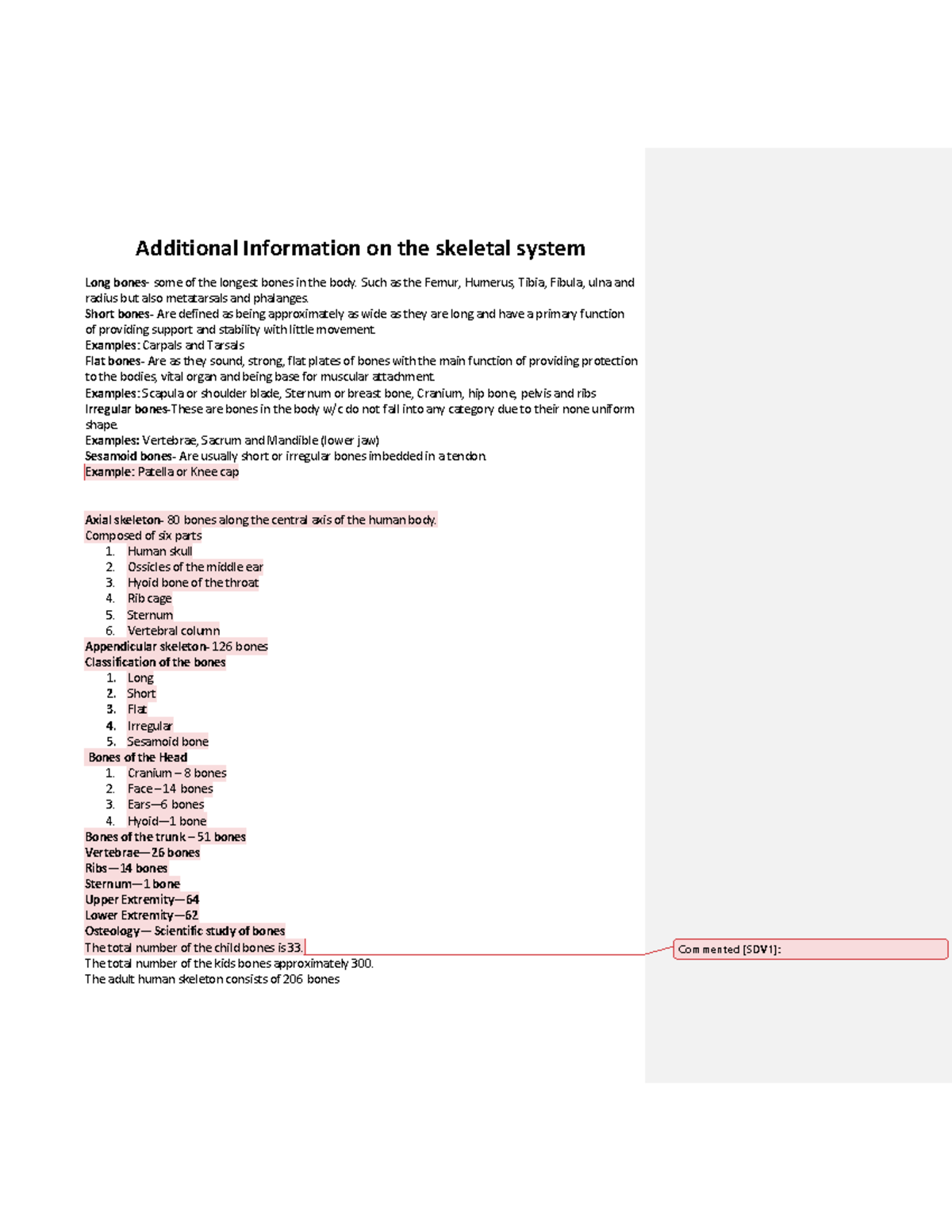 Additional Information on the skeletal system - Such as the Femur ...