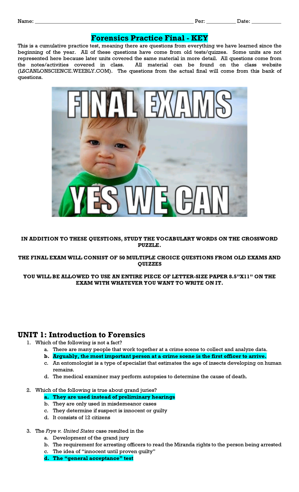 Forensics practice final - key - Name