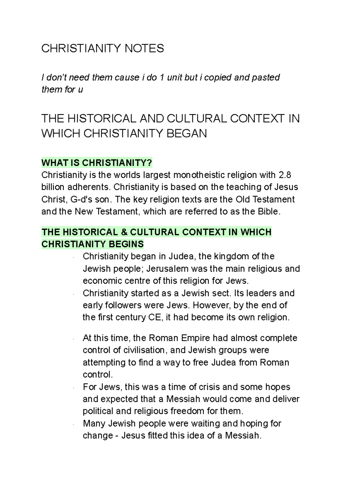 Studies of religion year 11 christianity notes ONLY 2023 - CHRISTIANITY ...