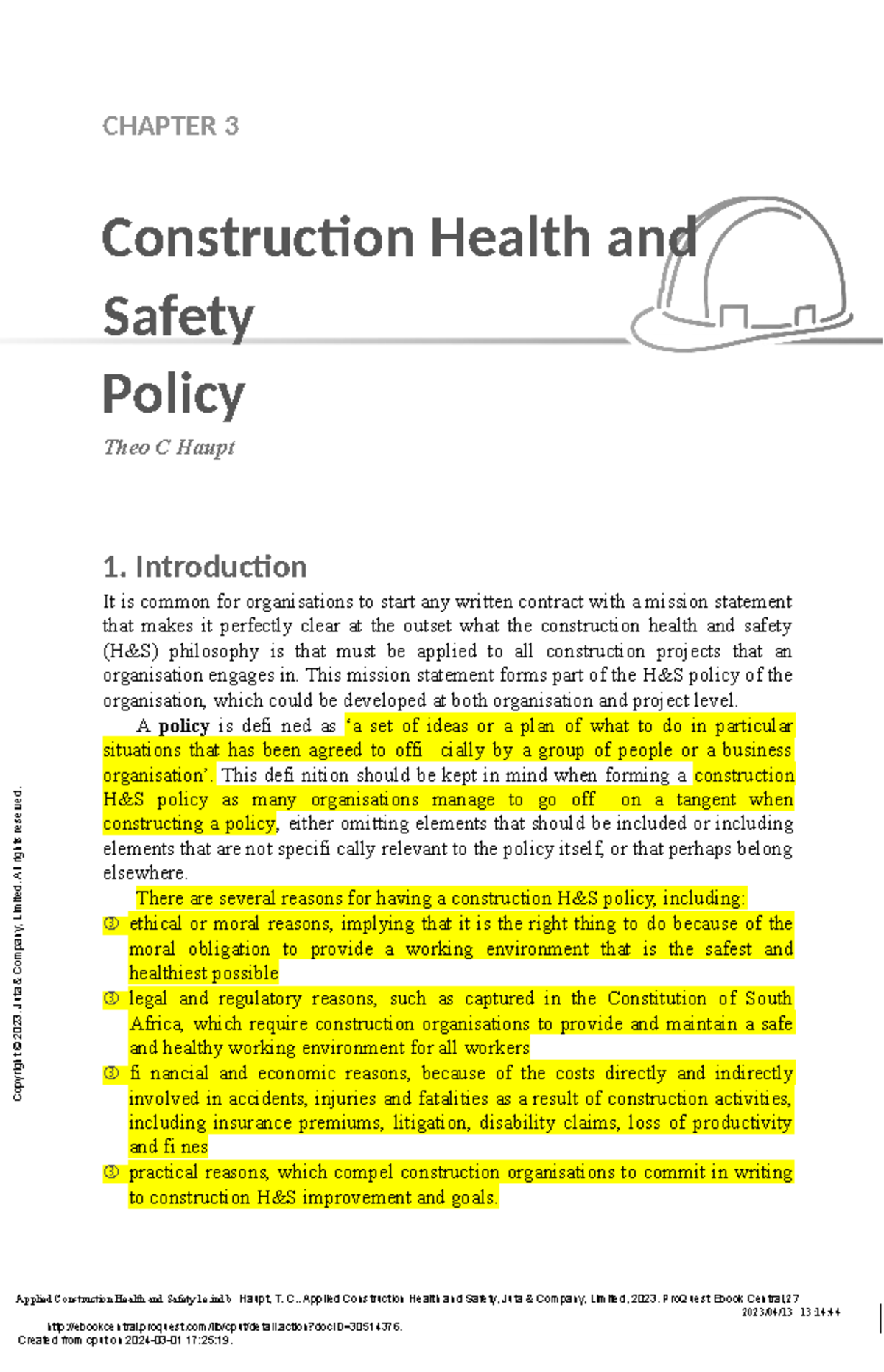 Applied Construction Health and Safety - (Chapter 3 Construction Health ...