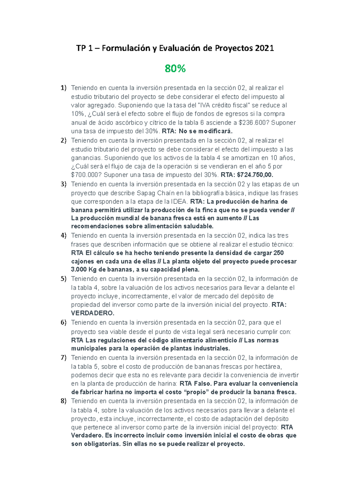 TP 1 Formulacion y Evaluacion de Proyectos - TP 1 – Formulación y Evaluación de Proyectos 2021 ...
