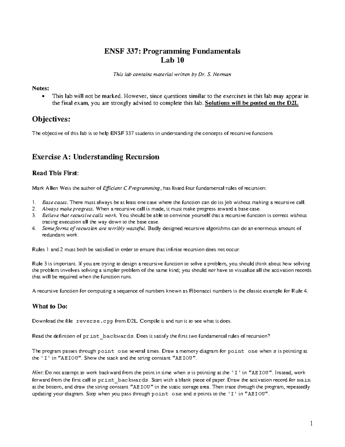 Ensf 337 Fall 2022 Lab 10 1 Ensf 337 Programming Fundamentals Lab 10 This Lab Contains