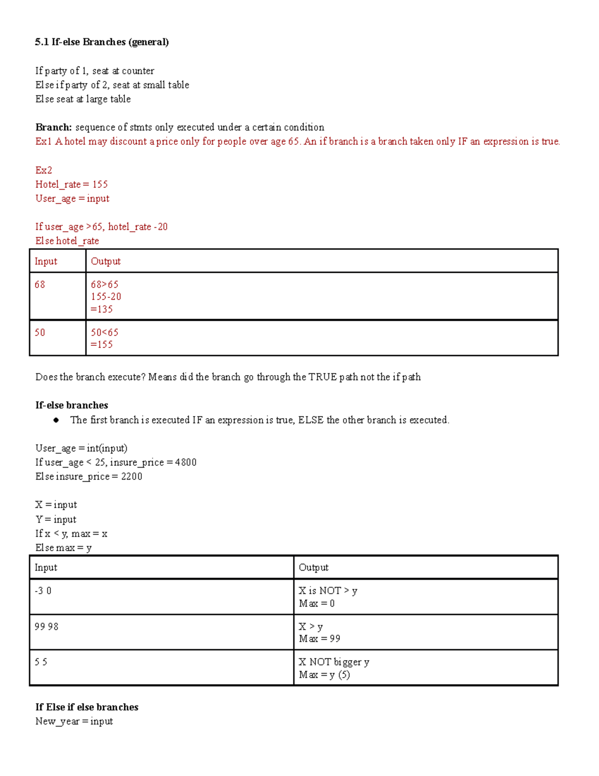 Module Branching - Detailed notes - 5 If-else Branches (general) If ...