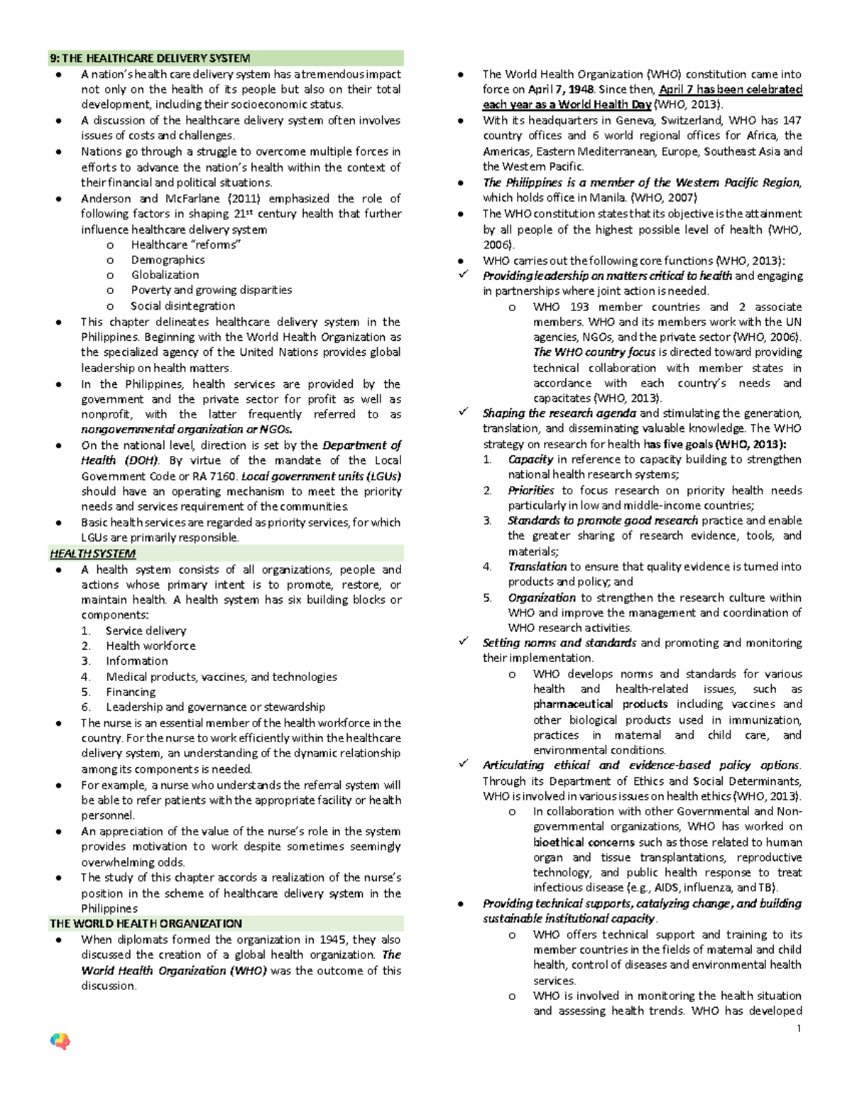 CHN HEALTH CARE DELIVERY SYSTEM - 9: THE HEALTHCARE DELIVERY SYSTEM A ...
