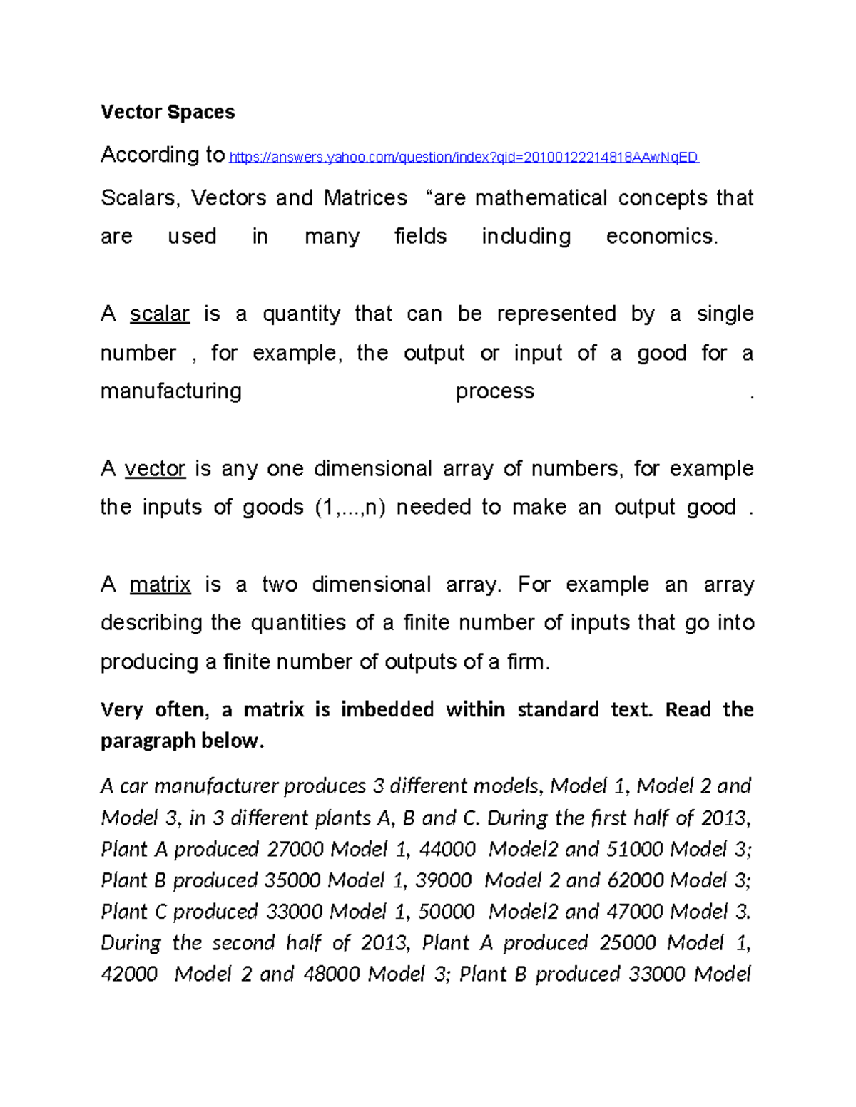 ECON1004 Lecture Notes Vector Spaces (rev) - Vector Spaces According to ...