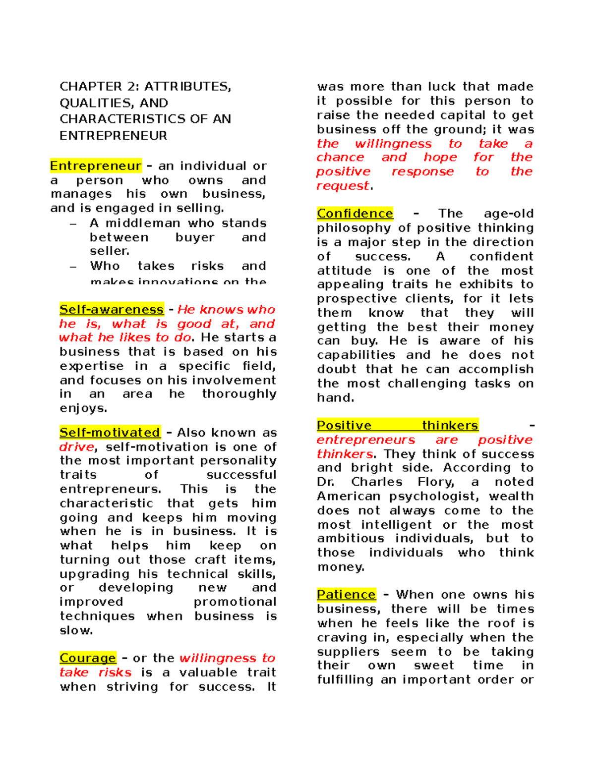 Chapter 2 notes - CHAPTER 2: ATTRIBUTES, QUALITIES, AND CHARACTERISTICS ...