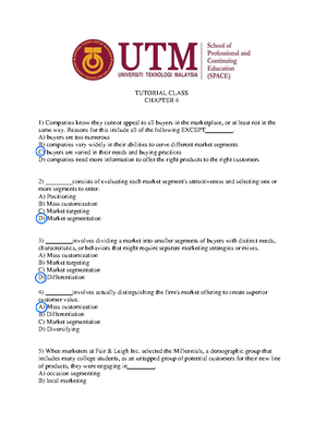 Tutorial Class - Chapter 5 - TUTORIAL CLASS CHAPTER 5 Refer to the ...