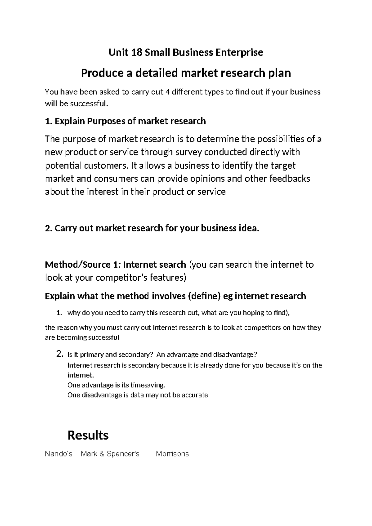 Market Research Plan 22 feb - Unit 18 Small Business Enterprise Produce ...