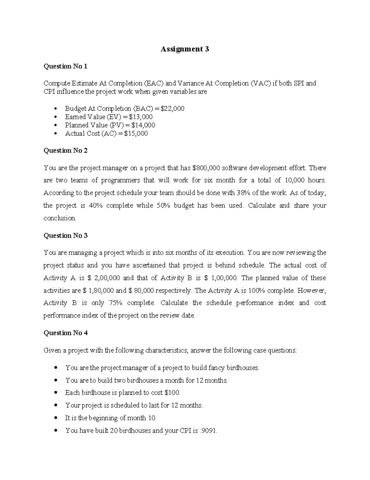 Assignment 3 Project Cost - Assignment 3 Question No 1 Compute Estimate ...
