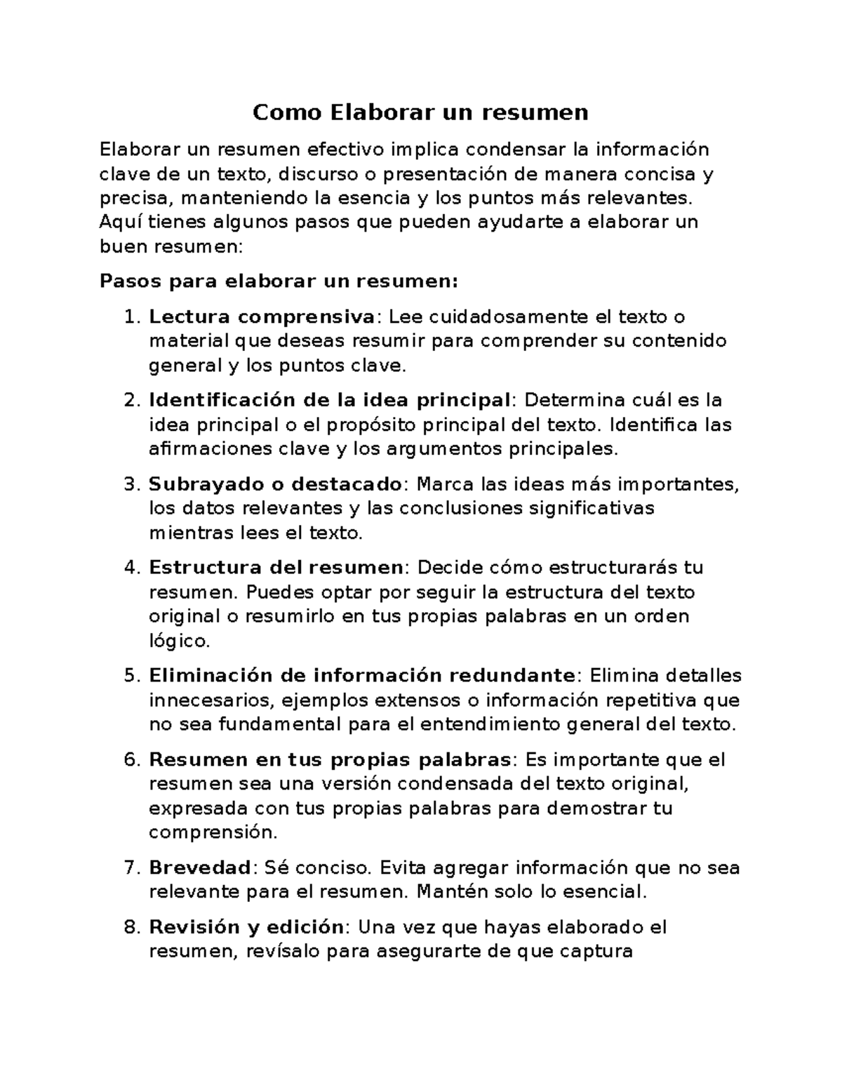 Como elaborar un resumen - Como Elaborar un resumen Elaborar un resumen efectivo implica ...