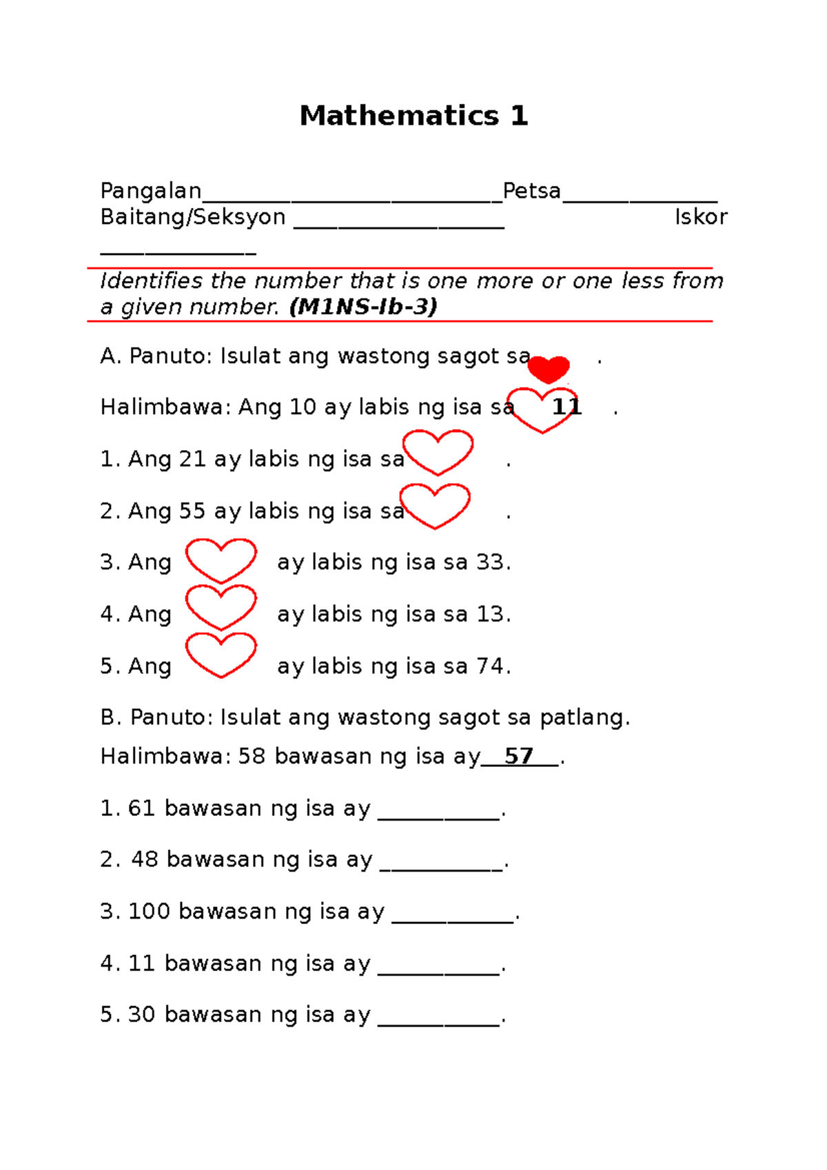 Math 1. worksheet 2.3 docx - Mathematics 1 Pangalan ...