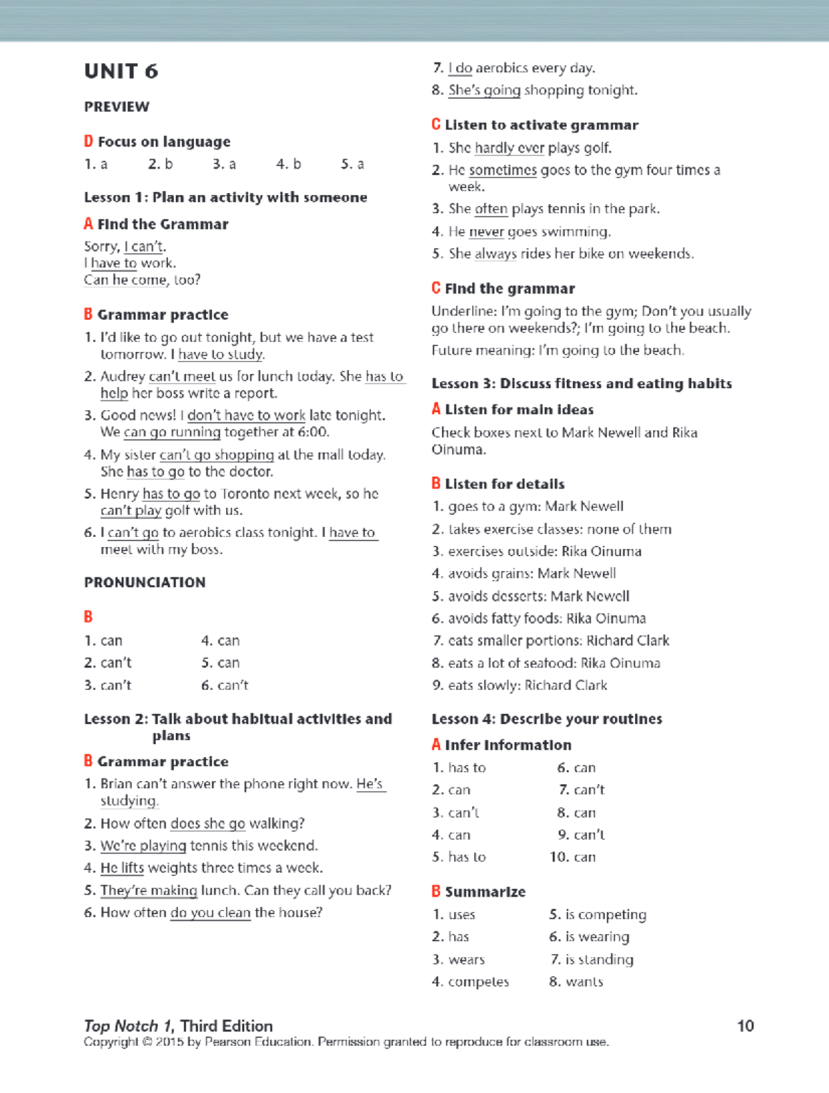 Unit 6 Top Notch 1, Third Edition TOAZ - ingles - Studocu