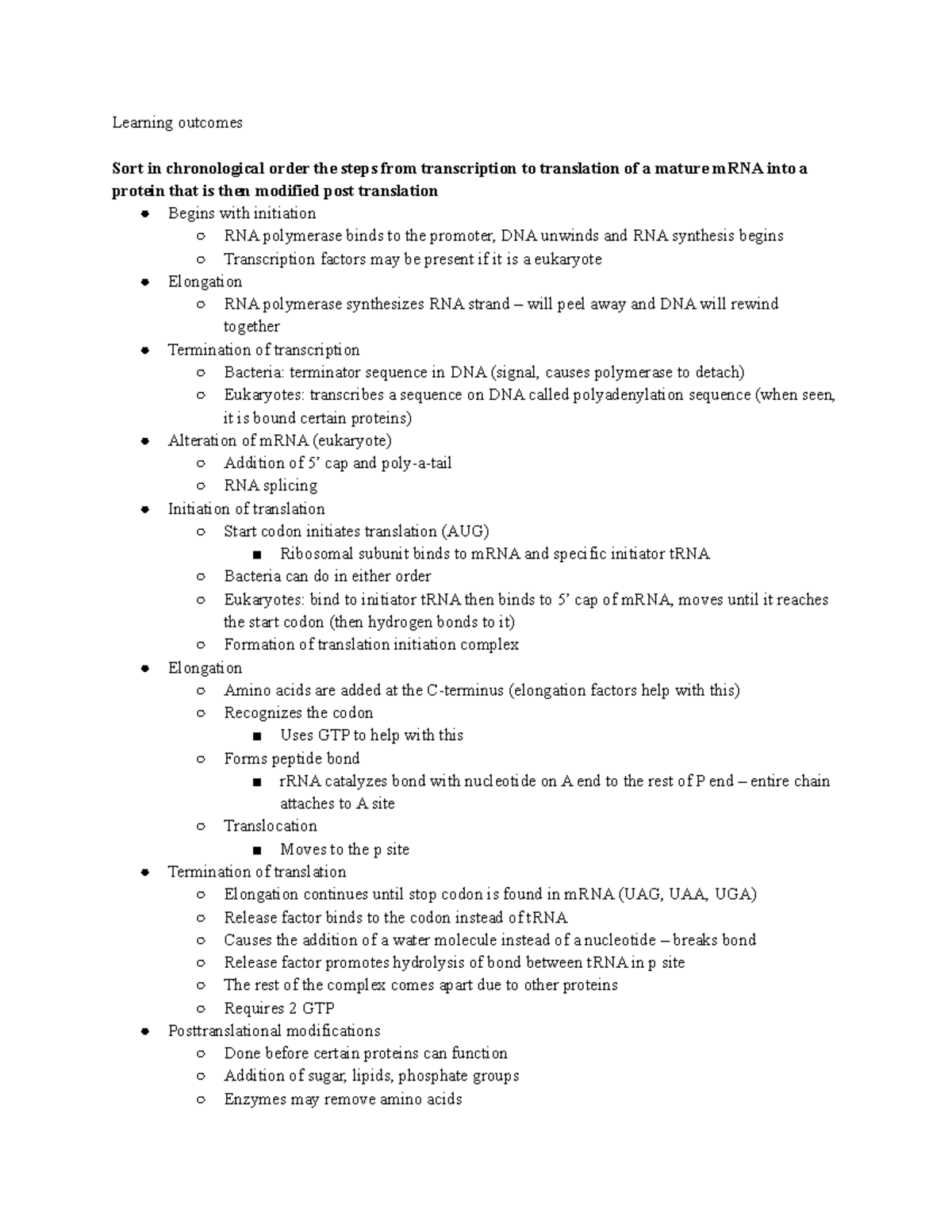 Learning outcomes for module 8 Cell Bio - Learning outcomes Sort in ...
