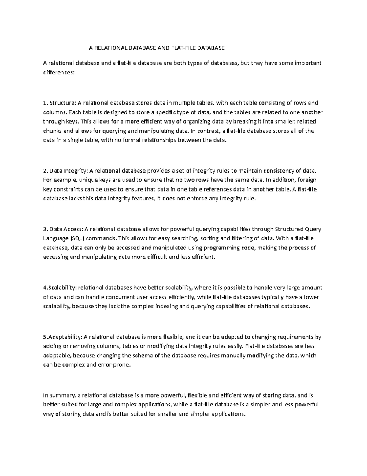 A Relational Database AND FLAT-FILE Database -WPS Office - A RELATIONAL ...