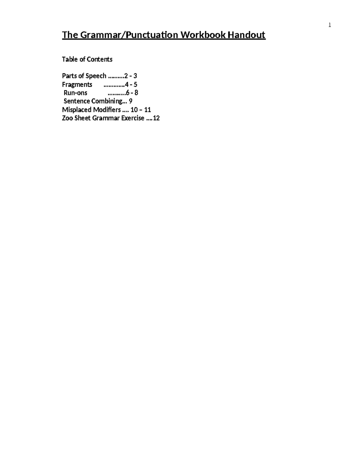 Grammarhandout - Grammar handout - The Grammar/Punctuation Workbook ...