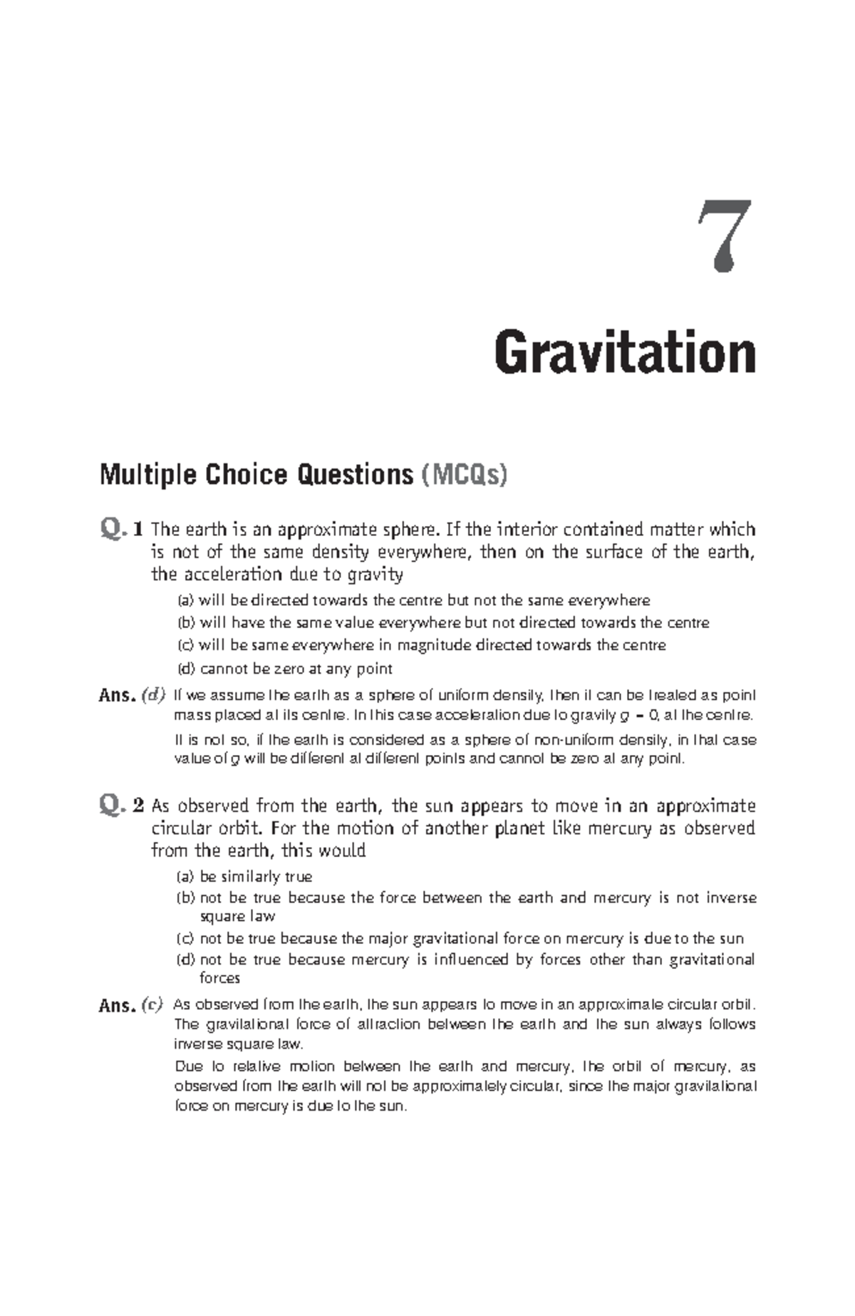 Exm N X1 Phy Grav A - gravitation important examplar - 7 Gravitation ...