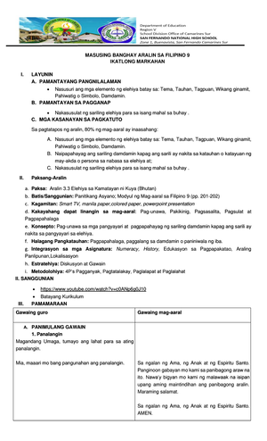 Paghahambing Lesson Plan - MASUSING BANGHAY ARALIN SA FILIPINO 9 IKATLONG MARKAHAN I. LAYUNIN A ...