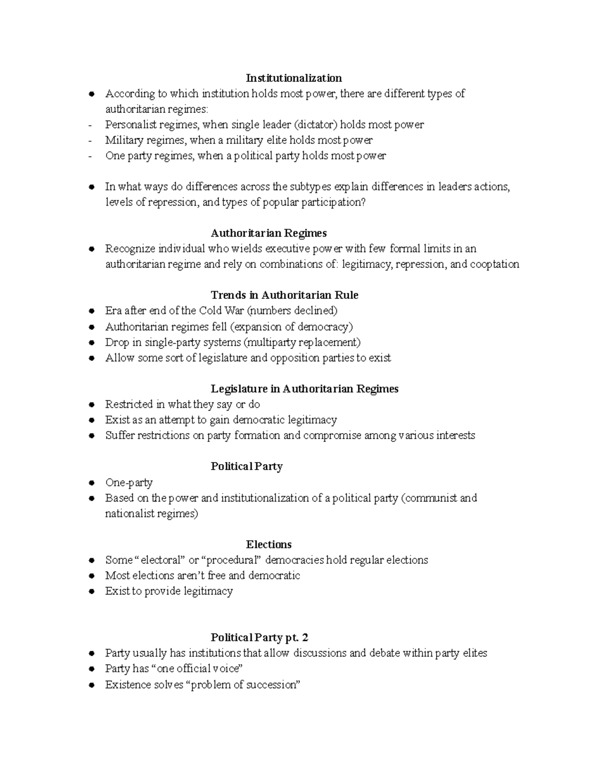 Pols 202 ch 8 - This chapter discusses the specifics of authoritarian ...