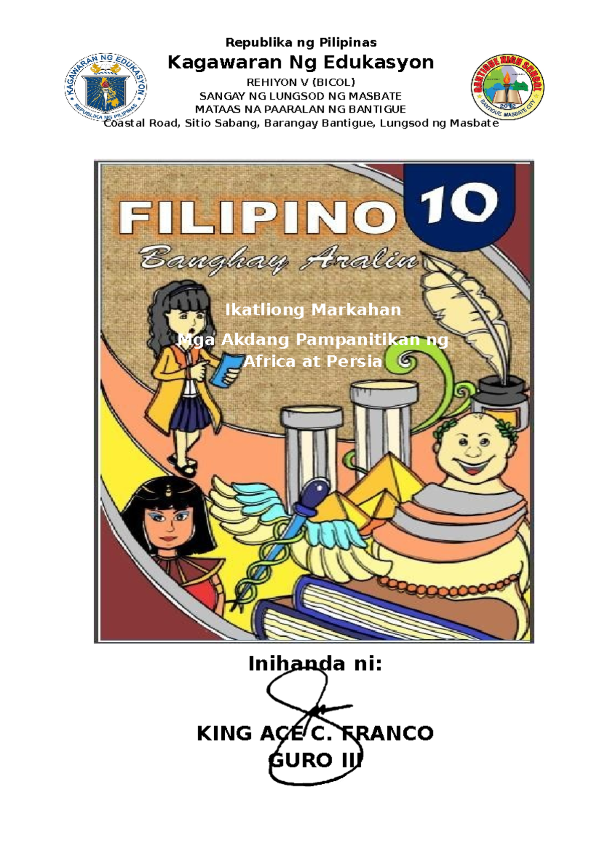 Banghay Aralin Cover PAGE - BS in Tertiary Education, Major in PE ...