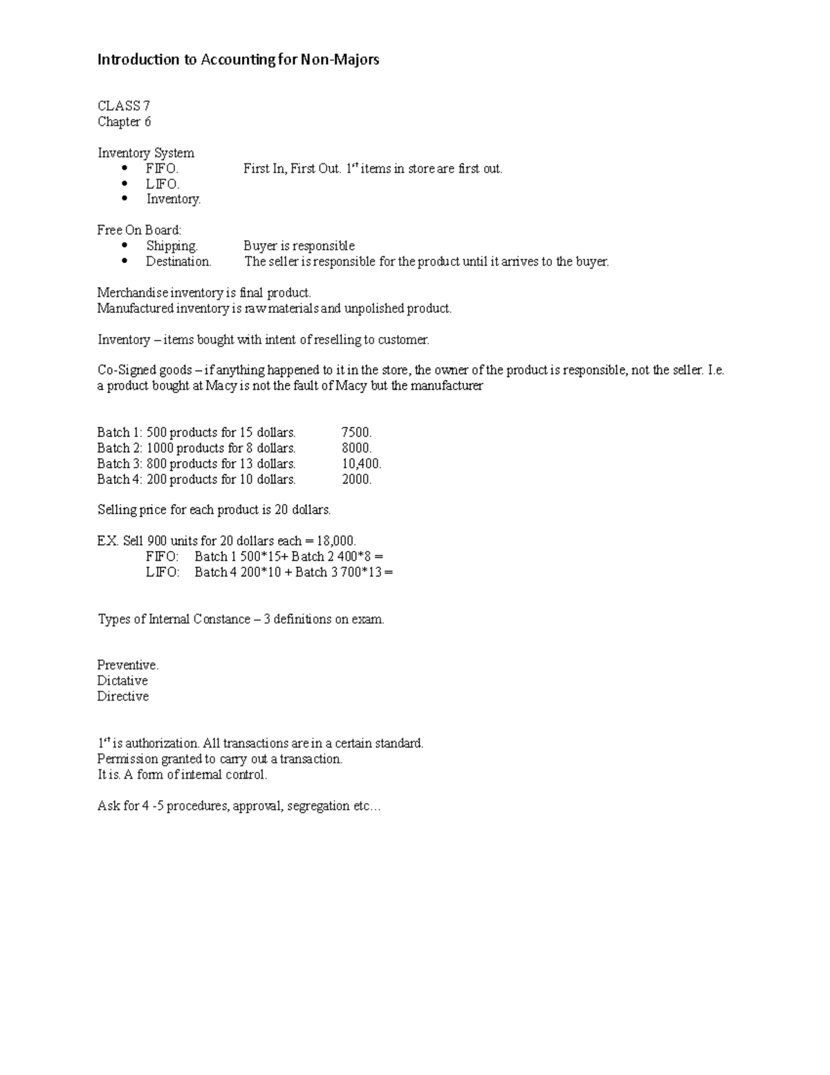 Class 7 - Lecture Notes 7 - Introduction to Accounting for Non-Majors ...