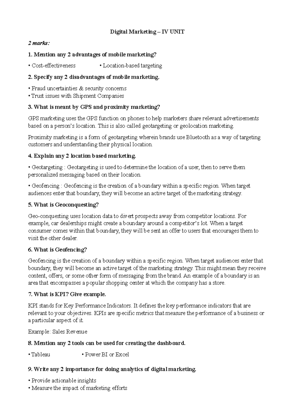 DM - IV UNIT - DM notes - Digital Marketing – IV UNIT 2 marks: Mention ...