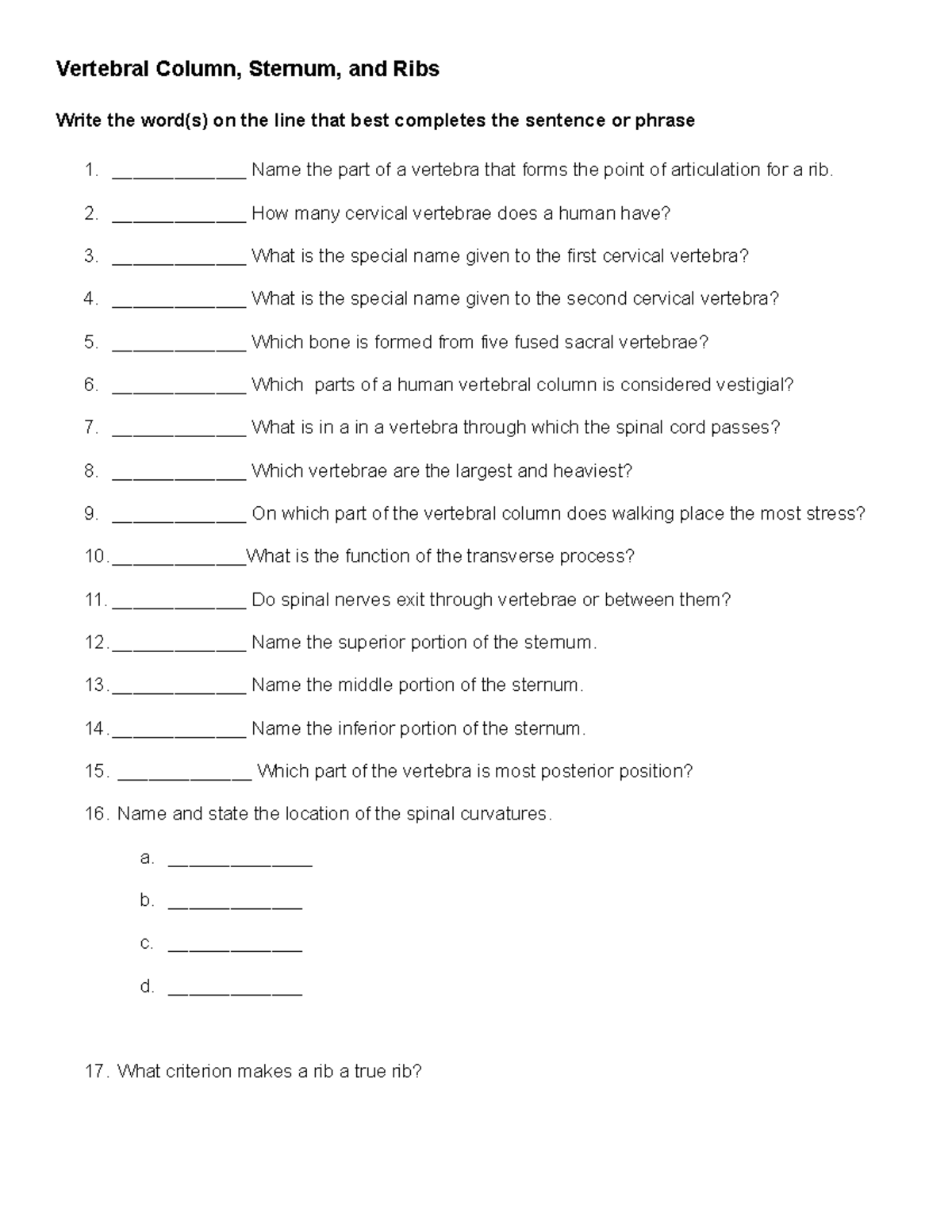 6-Vertebral Column, Sternum, and Ribs - Vertebral Column, Sternum, and ...