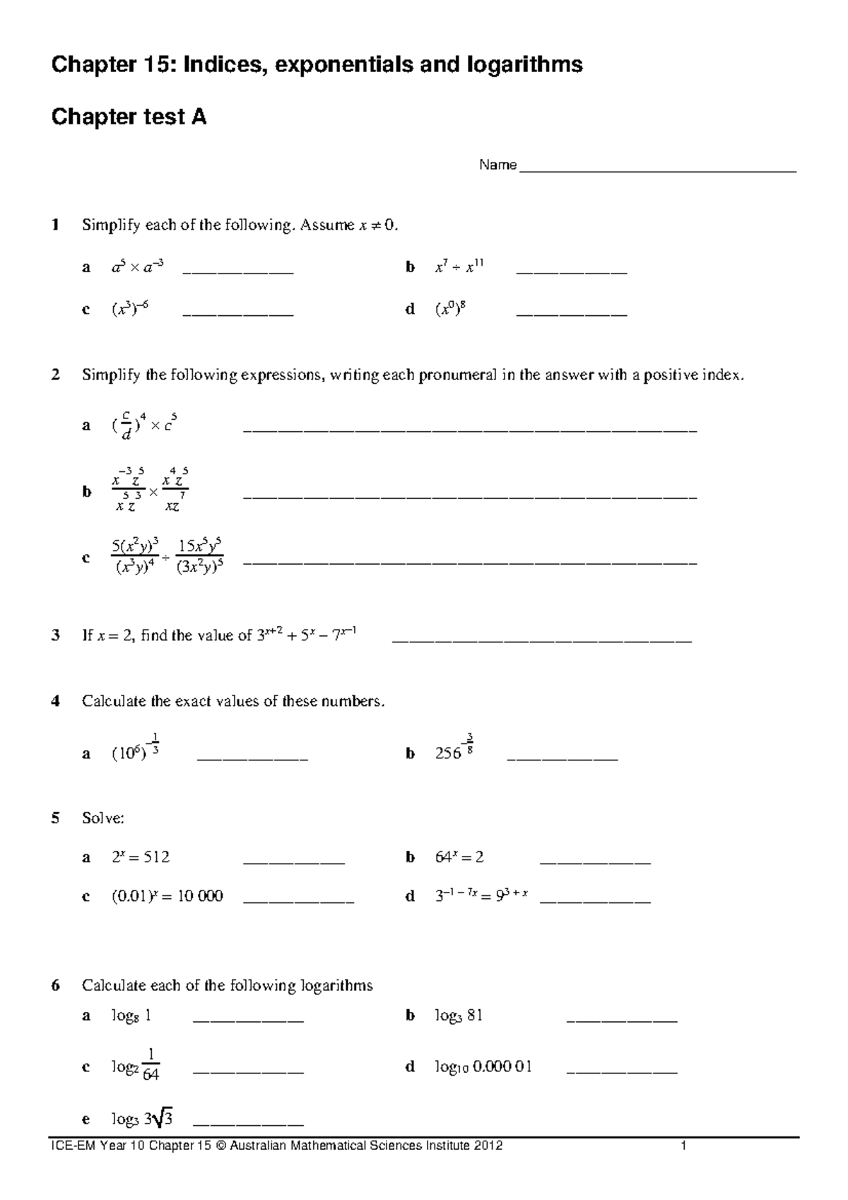 ICE-EM 10 CT15a - stuff - ICE-EM Year 10 Chapter 15 © Australian ...