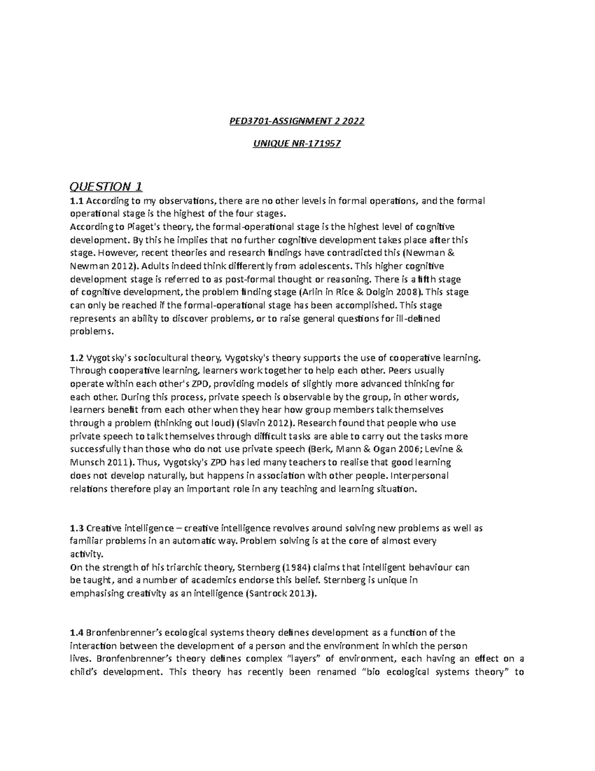 PED3701 A2 - PED3701-ASSIGNMENT 2 2022 UNIQUE NR- QUESTION 1 1 ...