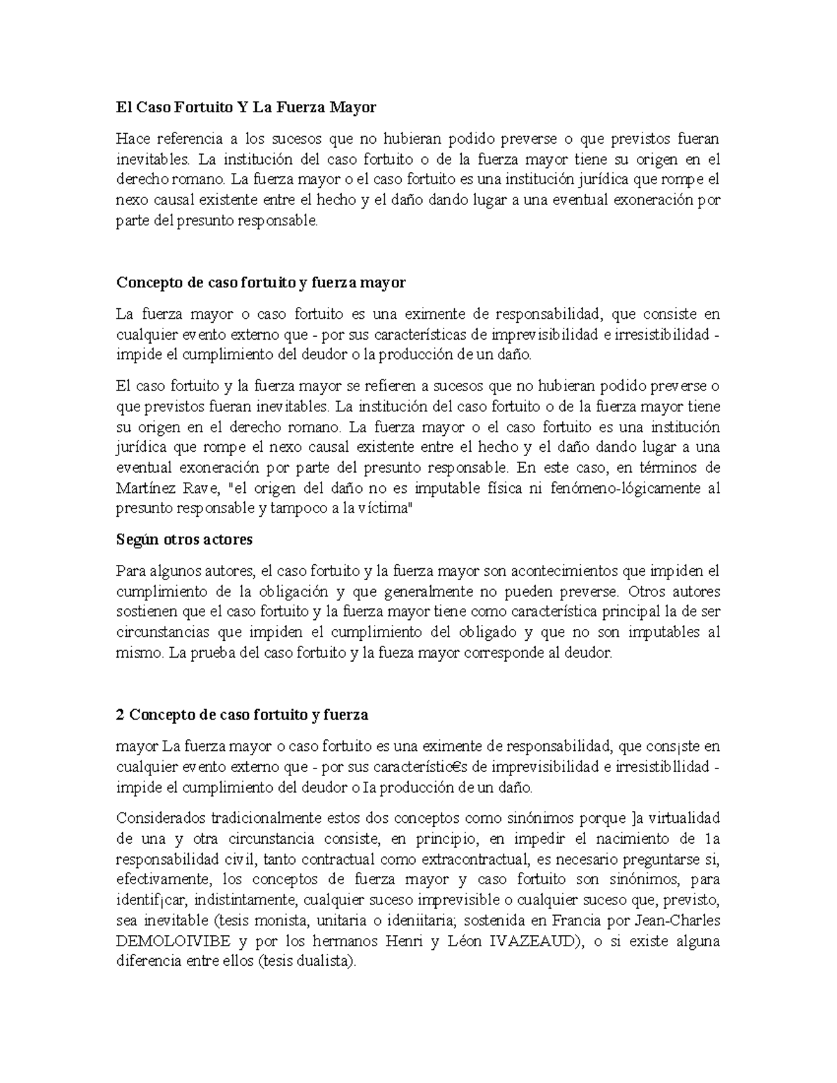 El Caso Fortuito Y La Fuerza Mayor - La institución del caso fortuito o ...